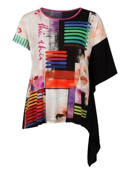 CONQUISTA Asymmetric Printed Tunic - Black