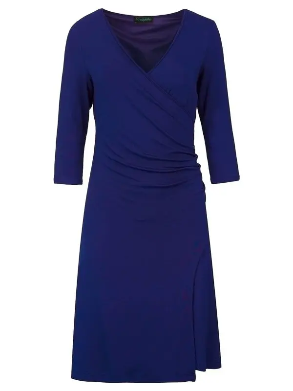 CONQUISTA Faux Wrap Dress In Sustainable Fabric - Blue
