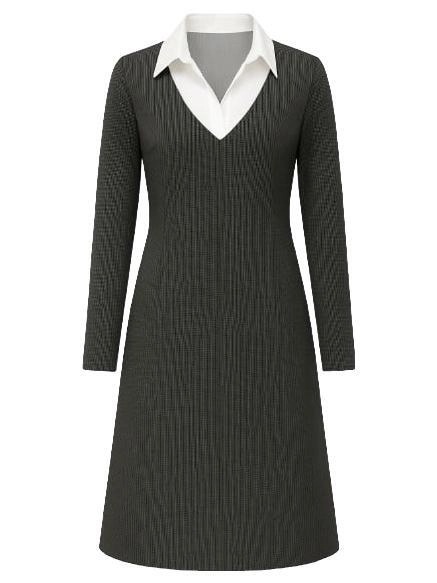 CONQUISTA A-line Dress With Shirt Collar Detail - Grey