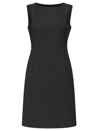 CONQUISTA Sleeveless Boatneck Sheath Dress With Faux Leather Accents - Grey