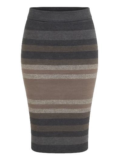 CONQUISTA Striped Midi Skirt With Concealed Zip - Brown