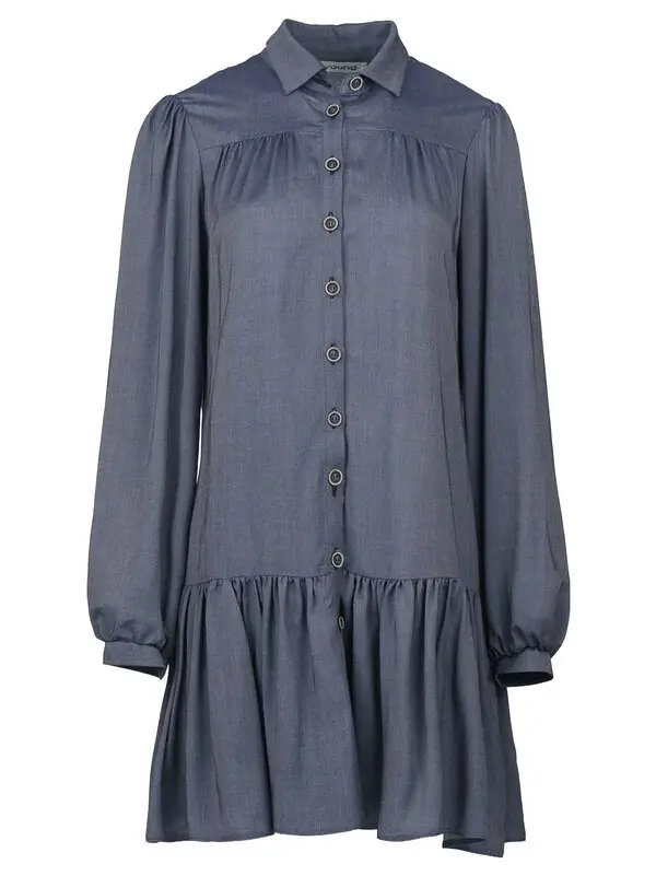 CONQUISTA Denim Style Long Sleeve Dress With Decorative Buttons - Blue