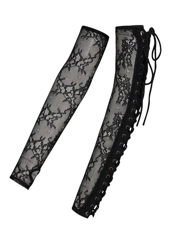 EMPRESS MIMI Lilith Lace Arm Sleeves With Corsetry Ties - Black