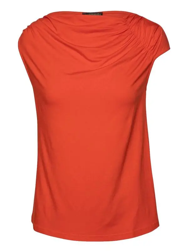 CONQUISTA Asymmetrical Top With Gathered Shoulder Detail - Orange