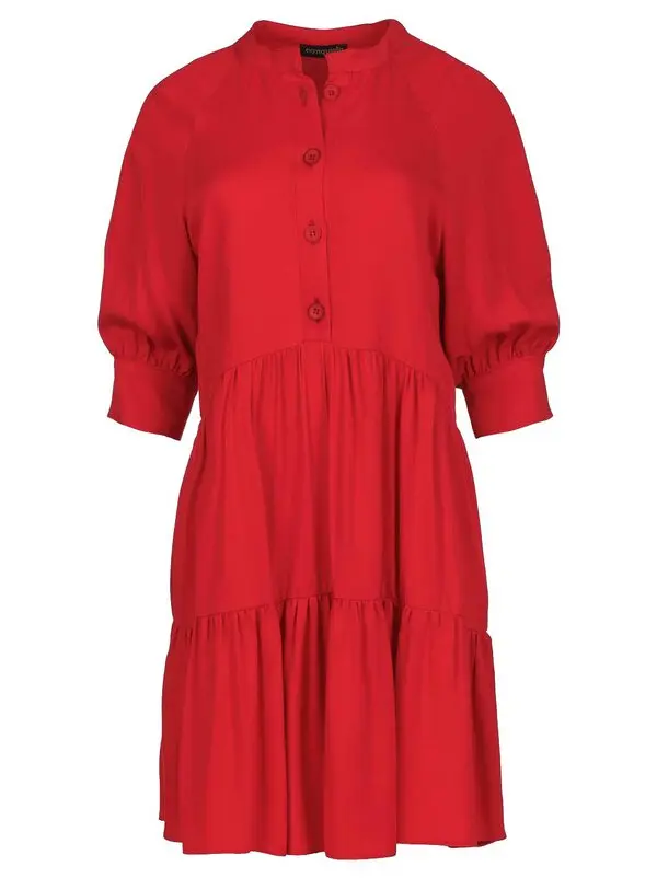 CONQUISTA Loose Ruffle Dress With Bishop Sleeves - Red