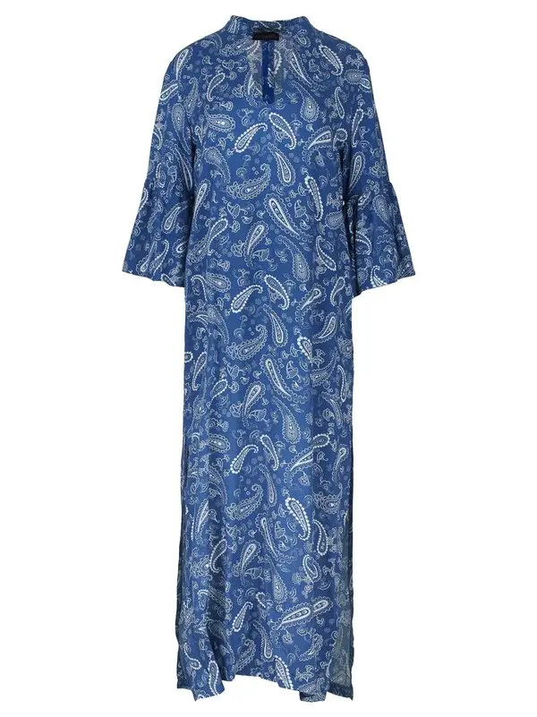 CONQUISTA Paisley Print Kaftan Dress - Blue