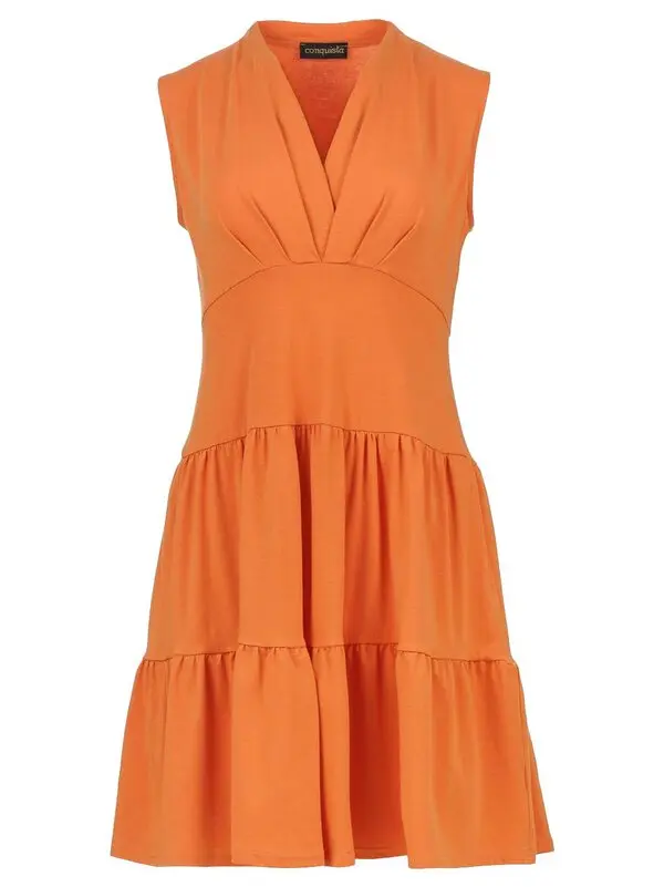 CONQUISTA Sleeveless Jersey Dress With V-neckline And Tiered Skirt - Orange
