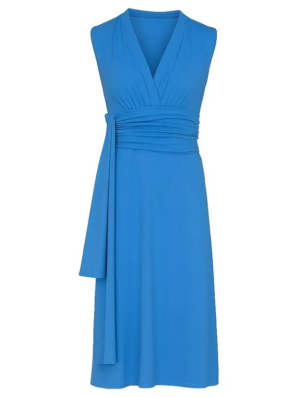CONQUISTA Sky Sleeveless V-neck Wrap Dress In Soft Viscose Jersey - Blue