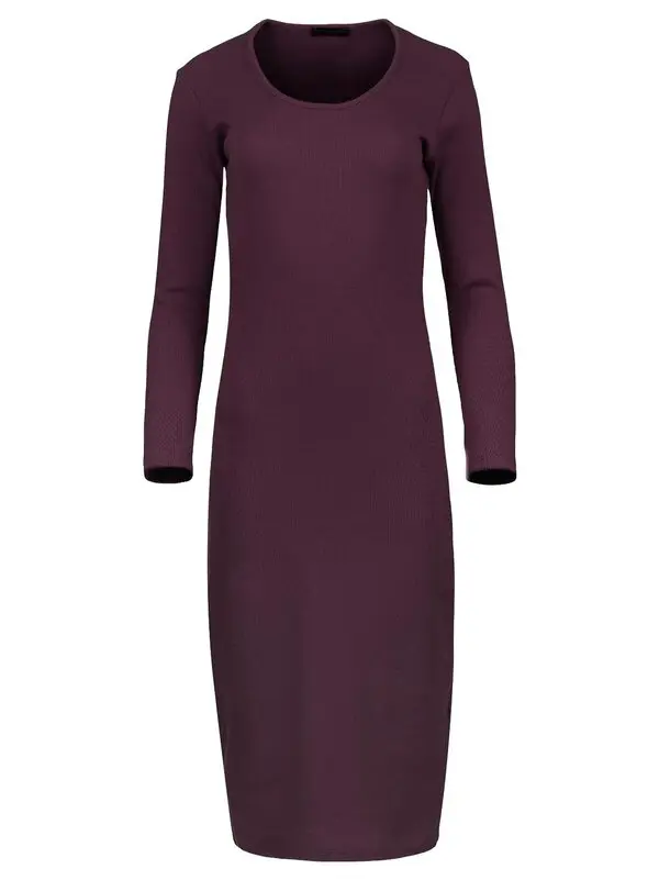 CONQUISTA Long Sleeve Ribbed Cotton-elastane Midi Dress - Red