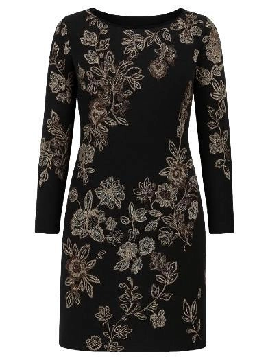 CONQUISTA Print Long Sleeve Straight Dress - Black
