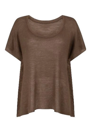CONQUISTA Fine-knit Linen Sleeveless Top - Brown