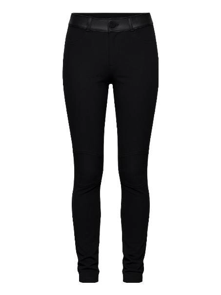 CONQUISTA Leggings Style Trousers With Leather Look Accents - Black