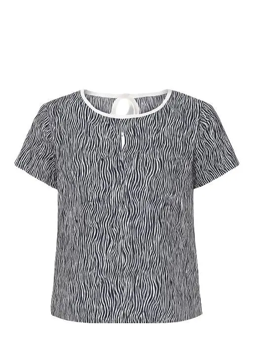 CONQUISTA Sleeveless Printed Top With Tie Detail - Blue