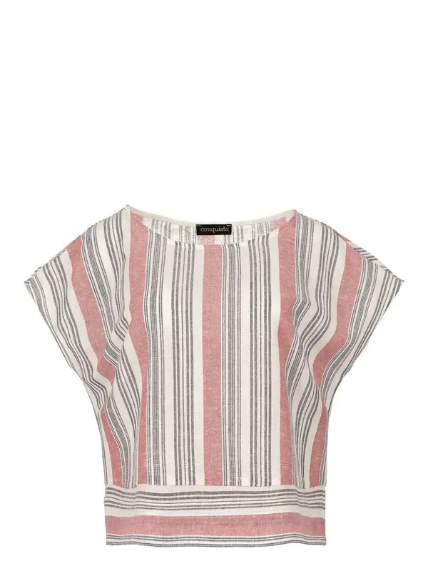 CONQUISTA Striped Linen-style Sleeveless Top - Pink