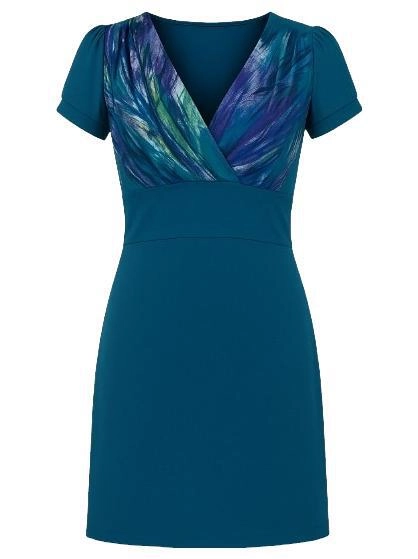 CONQUISTA Printed Faux Wrap Dress - Blue
