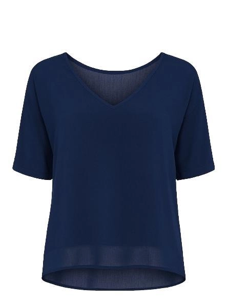 CONQUISTA Short Sleeve V-neck Batwing Top - Blue
