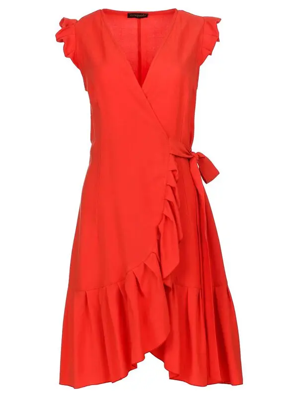 CONQUISTA Wrap Dress With Ruffle Hem - Orange