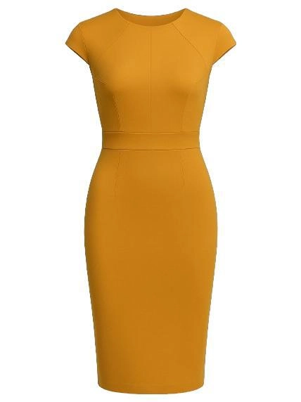 CONQUISTA Fitted Dress With Cap Sleeves - Yellow