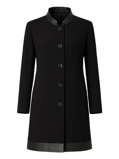 CONQUISTA Long Sleeve Coat With Leather Detail - Black