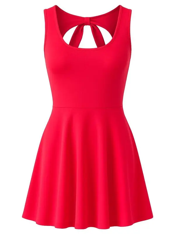 CONQUISTA Bow Detail Skater Dress - Red