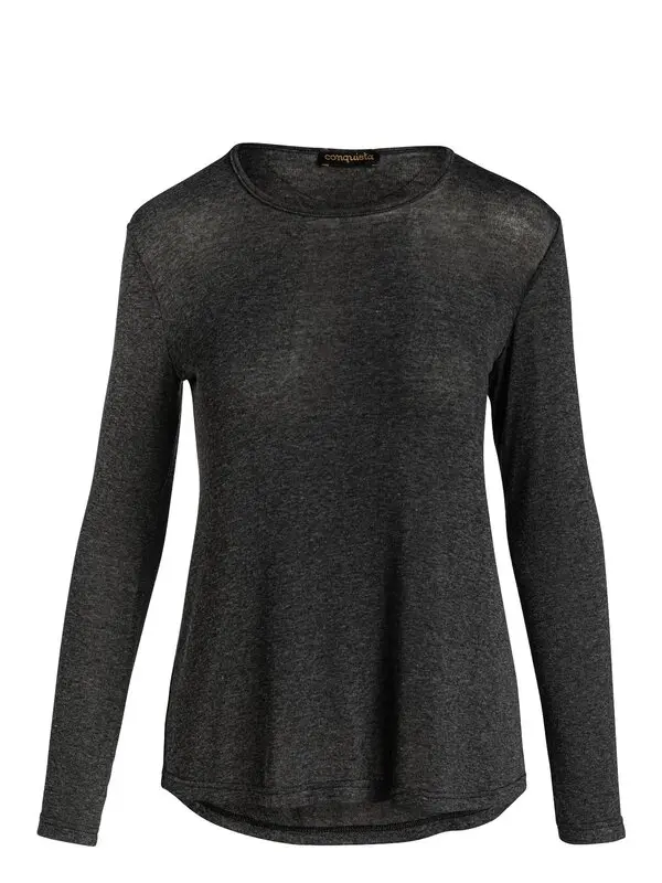 CONQUISTA Long Sleeve Fine Knit Top - Grey