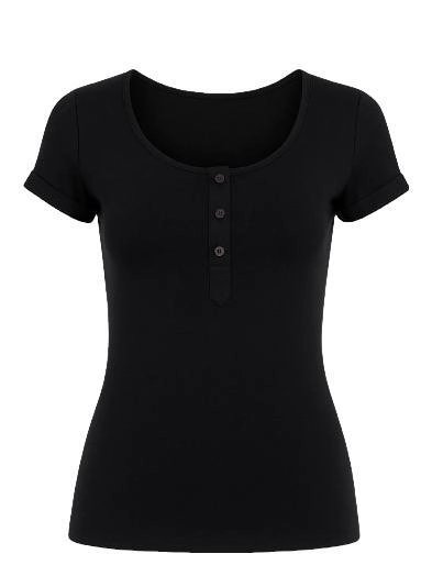 CONQUISTA Button Detail Tee - Black