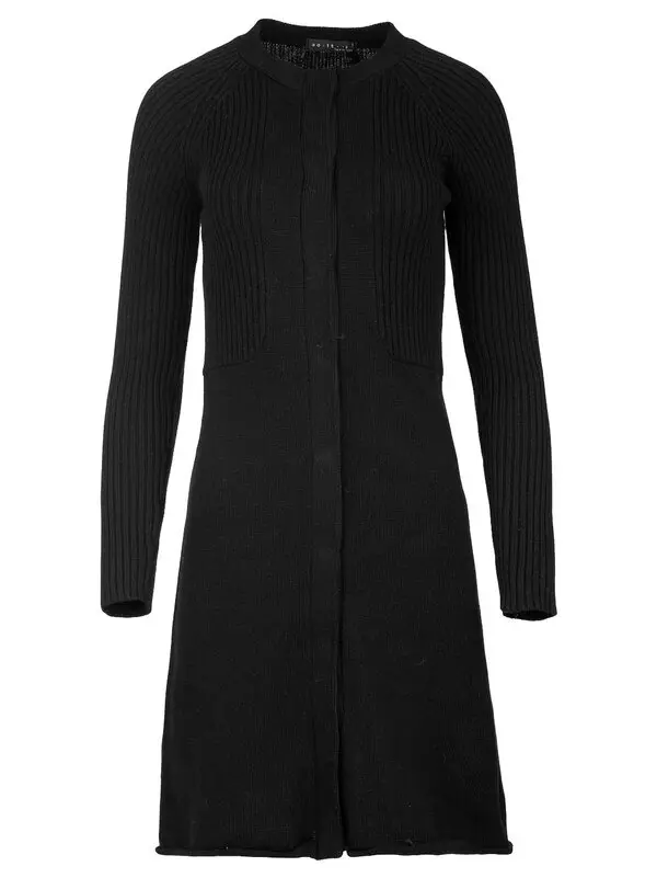 CONQUISTA Long Sleeve Knit Dress With Stud Fastening - Black