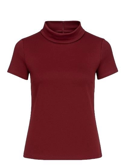 CONQUISTA Short Sleeve Turtleneck Top - Red