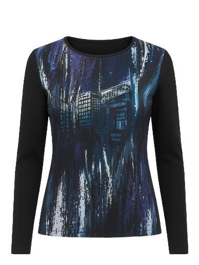 CONQUISTA Long Sleeve Printed Top - Black