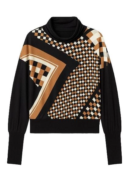 CONQUISTA Geometric Print Batwing Top - Brown