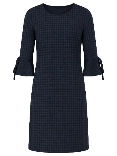 CONQUISTA Bell Sleeve Checked Dress - Blue
