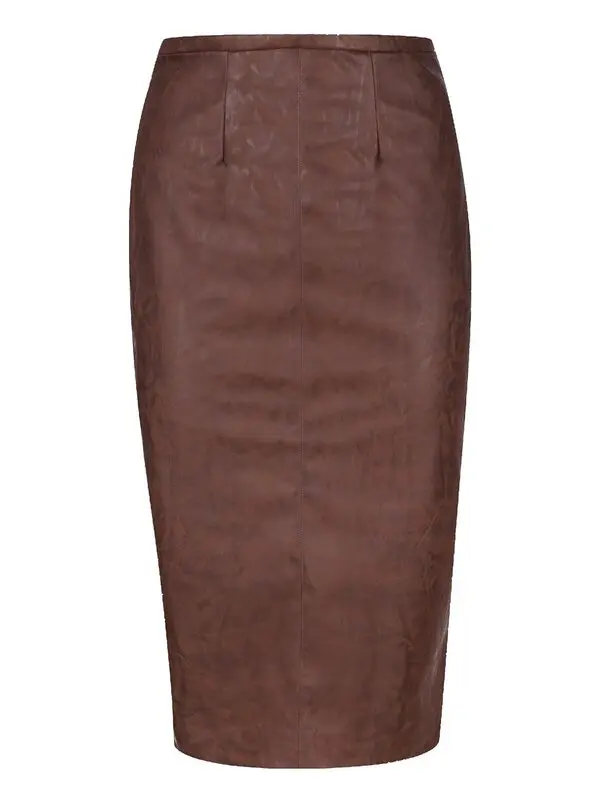 CONQUISTA High Waist Faux Leather Pencil Skirt - Brown