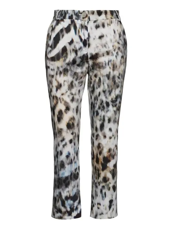 CONQUISTA Animal Print Fitted Ankle Length Gabardine Pants - Beige