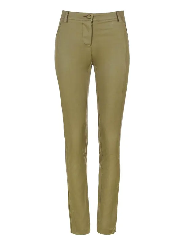 CONQUISTA Olive Fitted Full Length Pants - Green