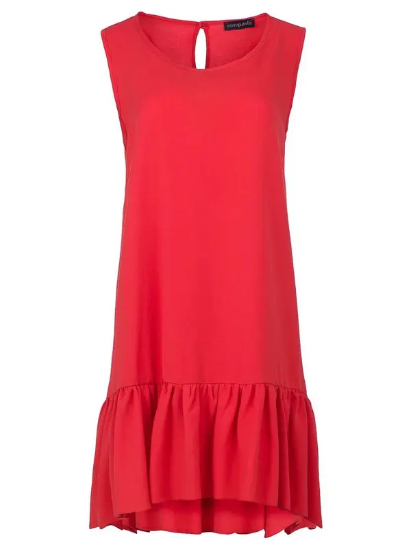 CONQUISTA Sleeveless Frill Hem Dress - Orange