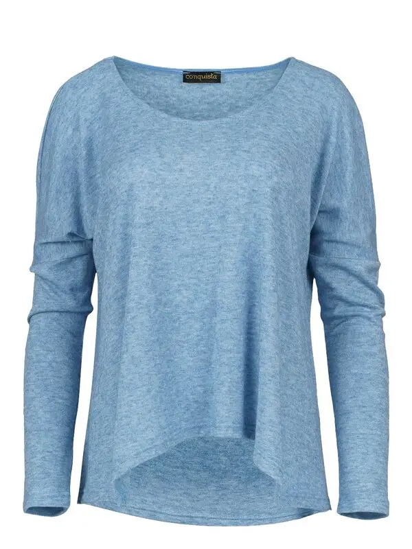 CONQUISTA Light Melange Knit Long Sleeve Top - Blue