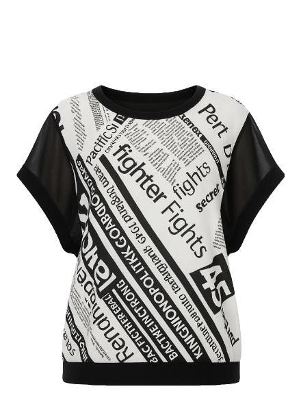 CONQUISTA Sheer Back Print Top - Black