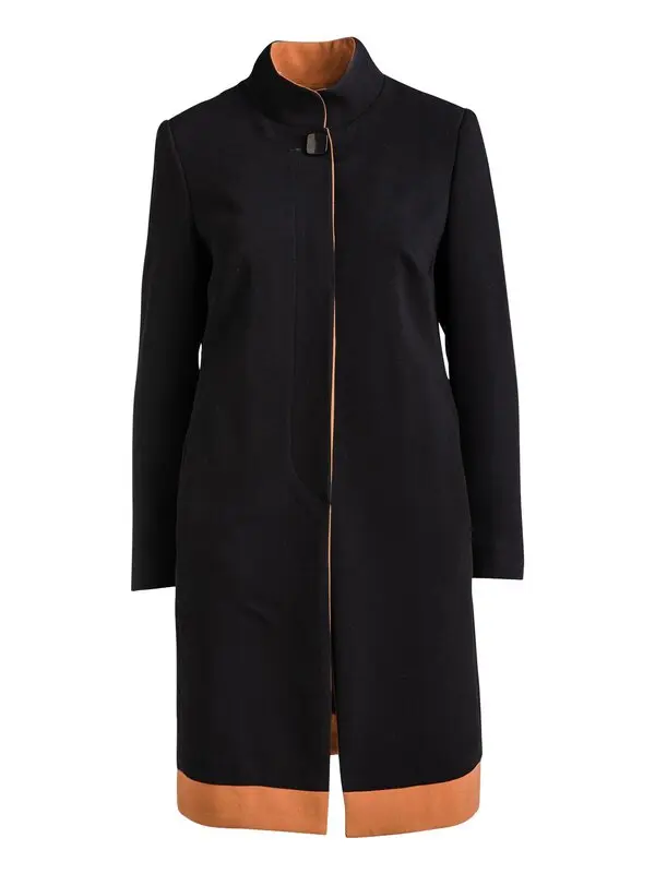 CONQUISTA Woven Crepe Coat With Camel Detail - Black