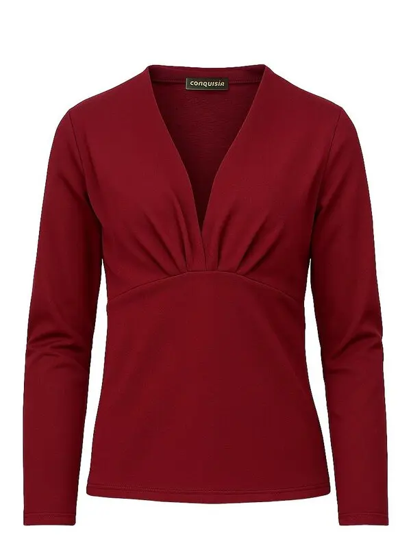 CONQUISTA Long Sleeve V-neck Top - Red