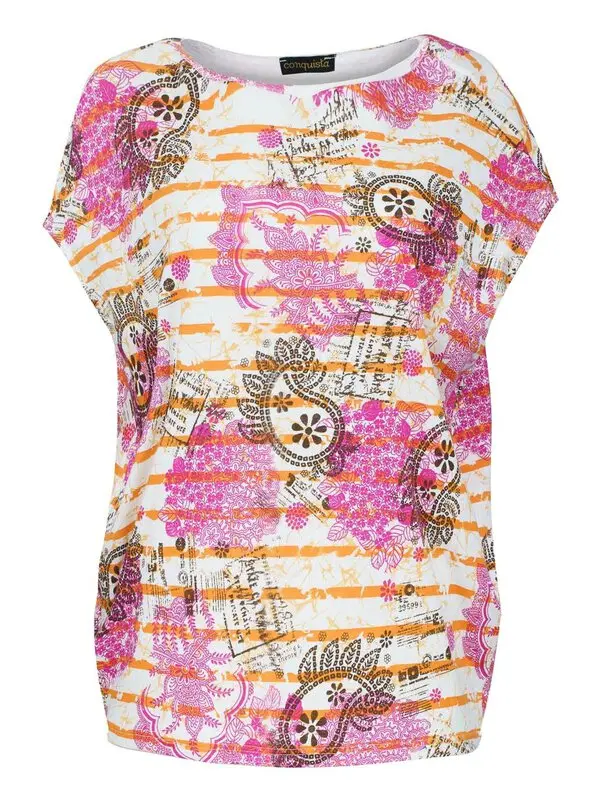 CONQUISTA Oversized Cotton Ripstop Blouse With Ethnic Print - White