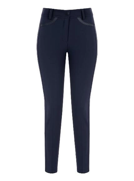 CONQUISTA Straight Leg Trousers With Faux Leather Detail - Blue
