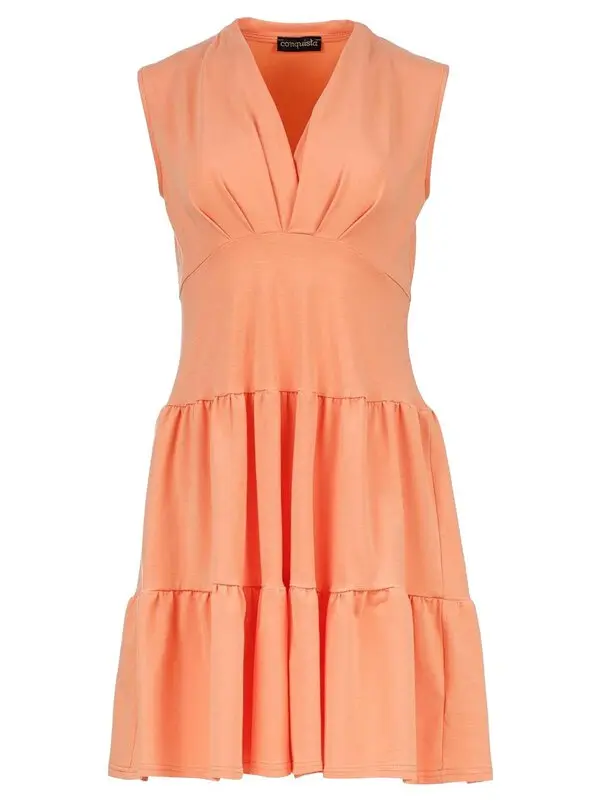 CONQUISTA Sleeveless V-neck Tiered Jersey Dress - Orange