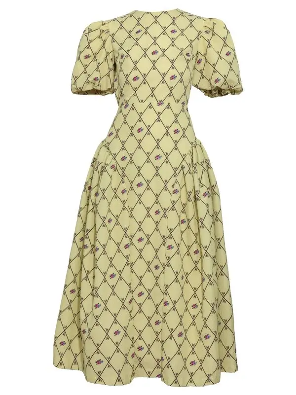 KAROLINA OZOLINSIUTE Checked Puff Sleeve Maxi Dress - Yellow