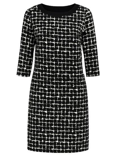 CONQUISTA Printed Sack Dress With Leather Look Trim - Black