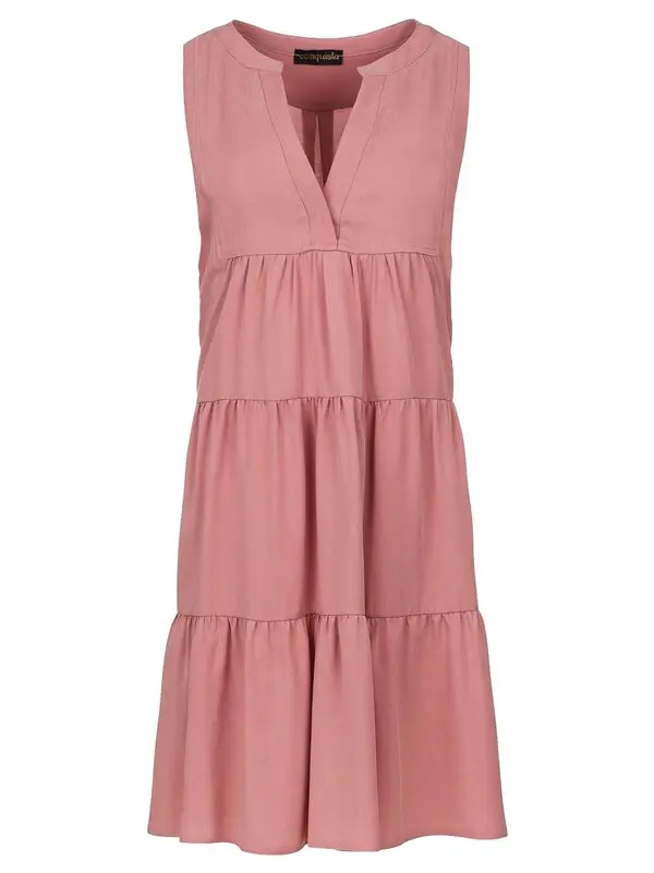 CONQUISTA Sleeveless A-line Dress With V-neck And Tiered Skirt - Pink