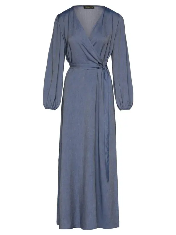 CONQUISTA Faux Wrap Maxi Dress With Side Slits - Blue