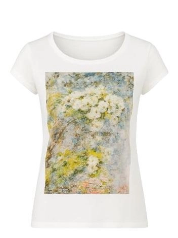 CONQUISTA Boat Neck Cap Sleeve Floral Print Top - White