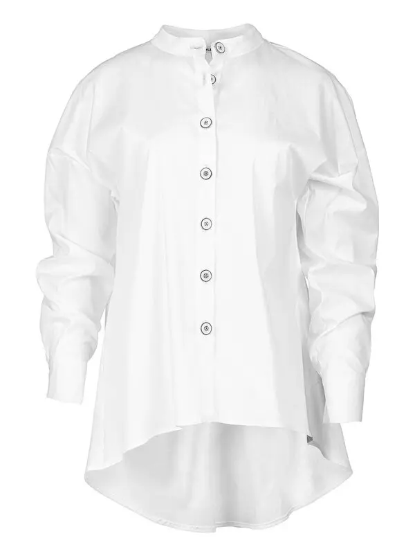 CONQUISTA Mandarin Collar Long Sleeve Blouse - White