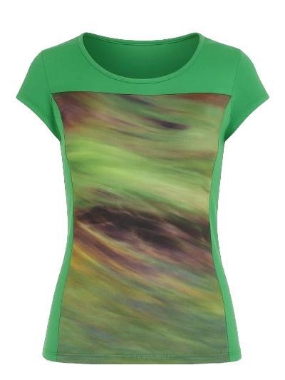 CONQUISTA Graphic Print Boat Neck Top - Green