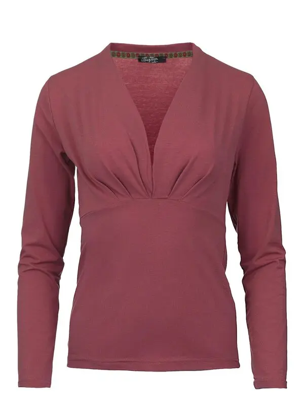 CONQUISTA Long Sleeve Faux Wrap Top In Stretch Jersey - Pink